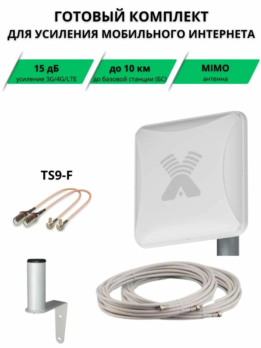 4G антенна Antex Petra BB MIMO 75 Ом 2x2 15f, 1700 2700 МГц, с кабелем и пигтейлами TS9-F