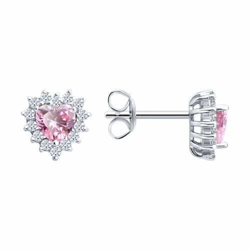 Серьги пусеты, серебро, 925 проба, родирование, фианит