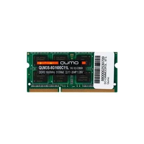 Оперативная память для ноутбука 8Gb (1x8Gb) PC3-12800 1600MHz DDR3L SO-DIMM Unbuffered CL11 QUMO QUM3S-8G1600C11L