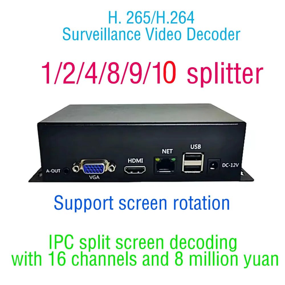 TITAK 16-канальный видеодекодер HTA003Q для ONVIF камер 10 splitter US Plug