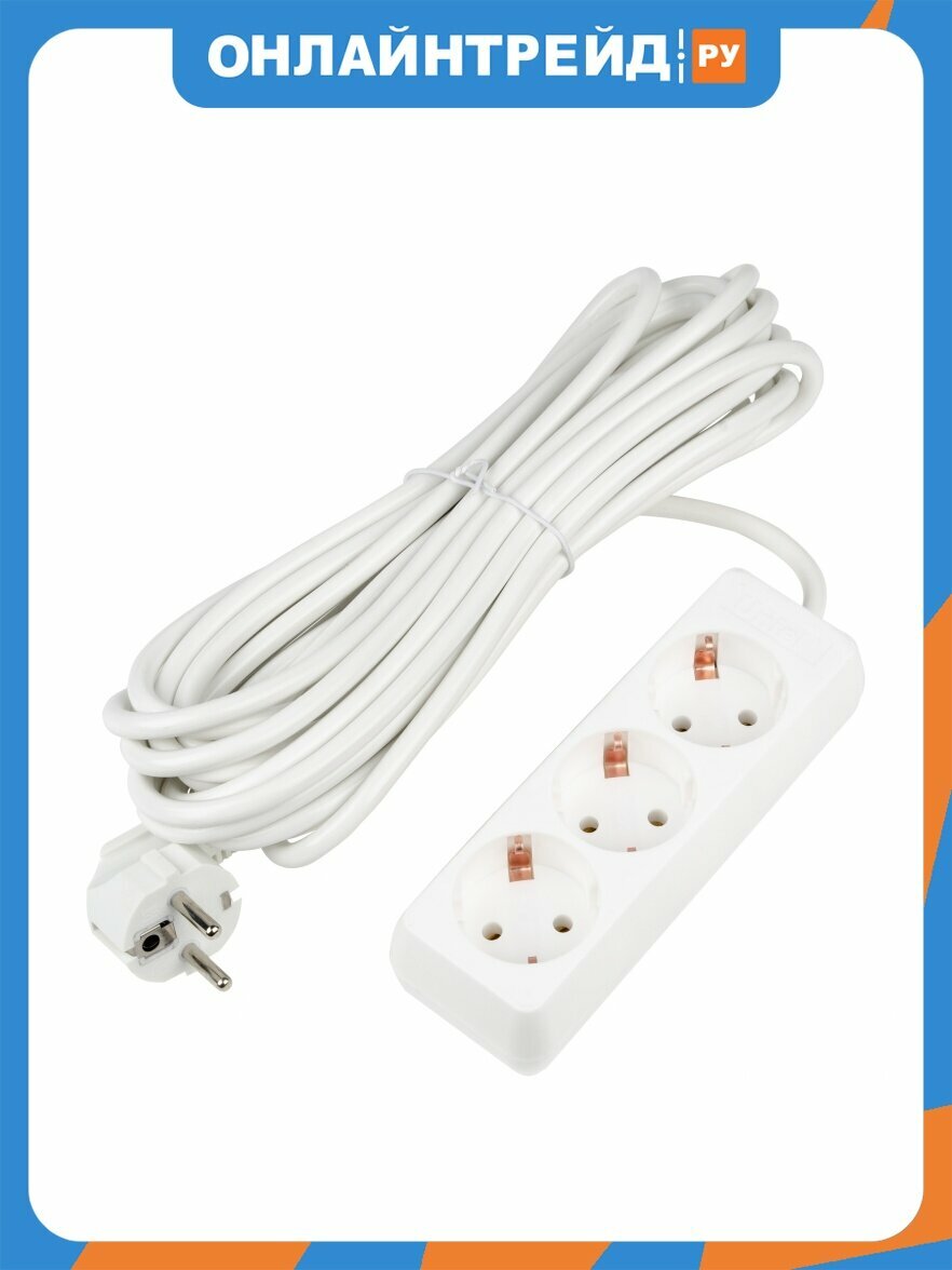 Удлинитель Uniel S-GCU3-7 WHITE Ultra, шнур 7м, 3 гнезда, 16A, с/з. Белый, UL-00010003