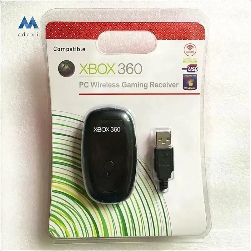 Беспроводной адаптер-приемник для игрового контроллера ПК, совместимый с Microsoft Xbox 360 — черный