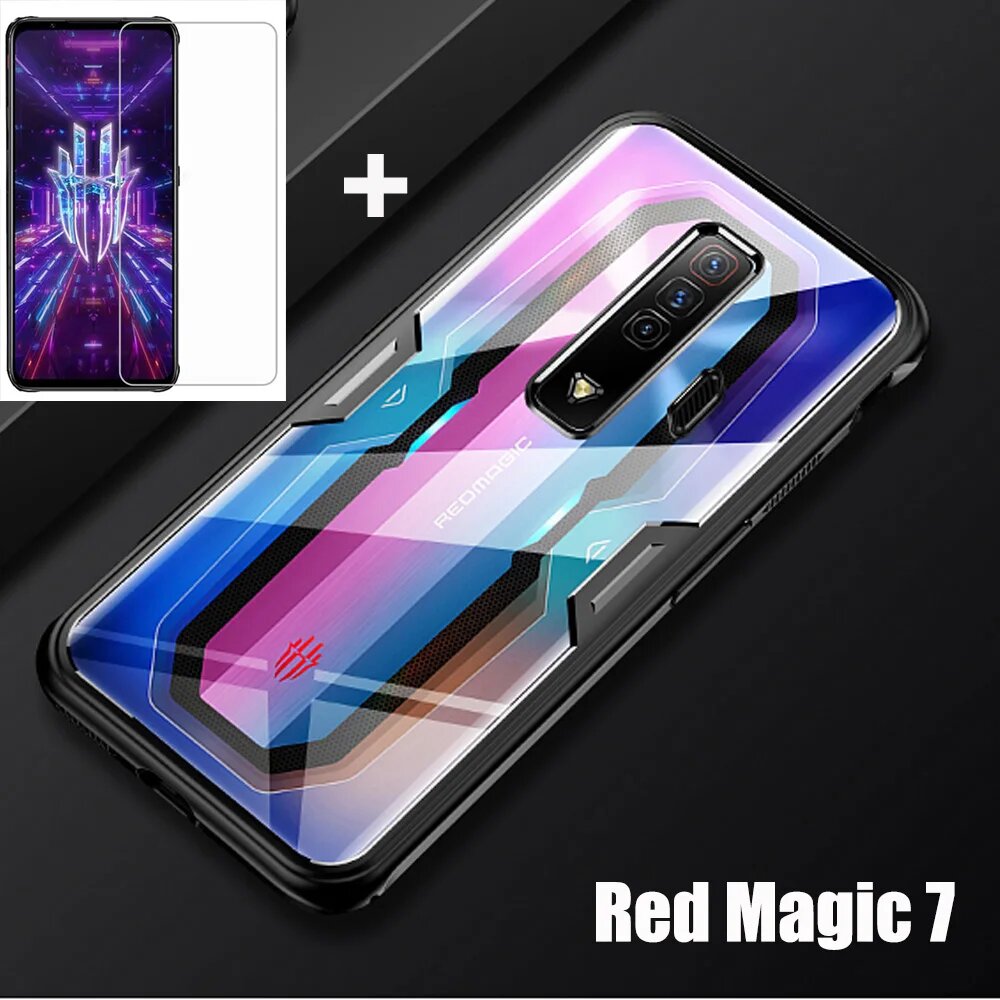 Для Red Magic 7, закаленное стекло + жесткий прозрачный защитный чехол для ПК, противоударный чехол для Nubia Red Magic 7S, чехол-бампер