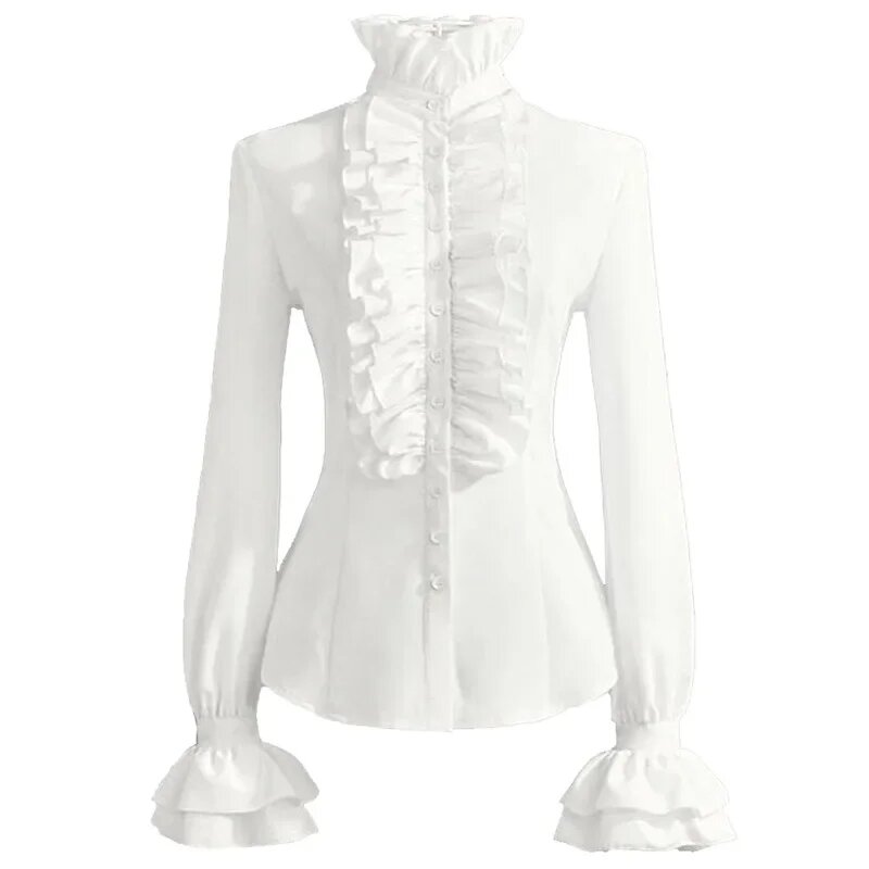 Викторианская средневековая рубашка 19 века Белый, XXL, white shirt