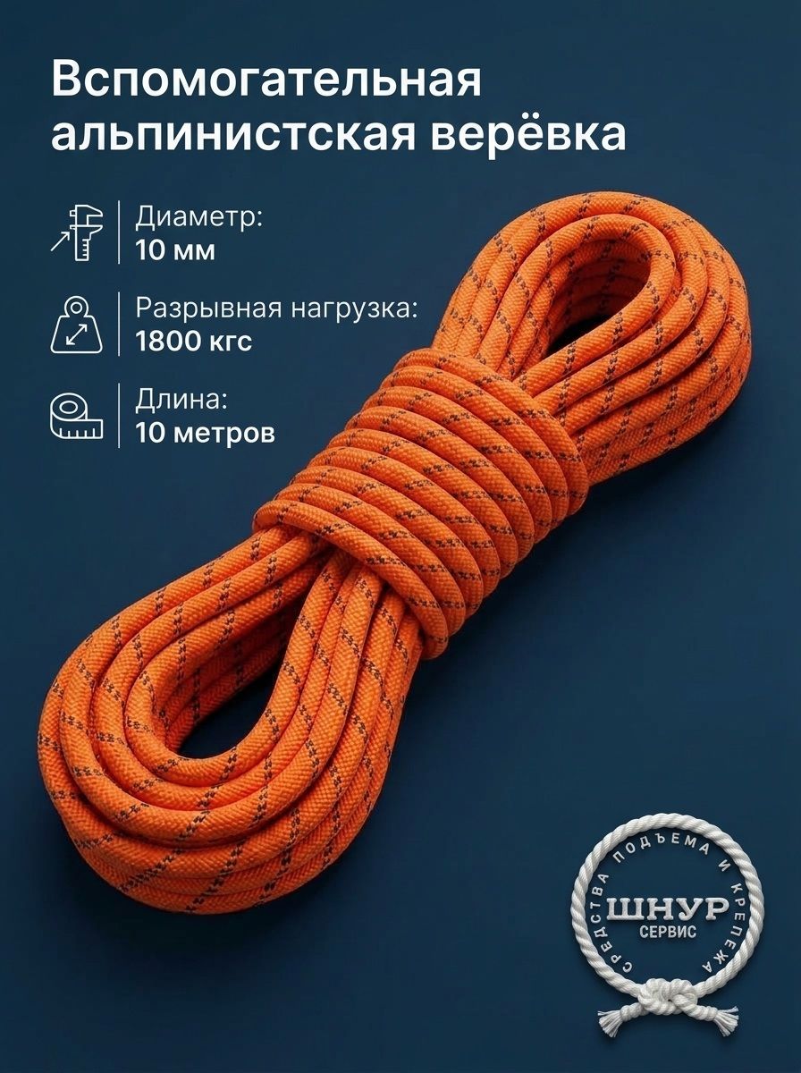Вспомогательная альпинистская верёвка 10 мм, моток 10 метров