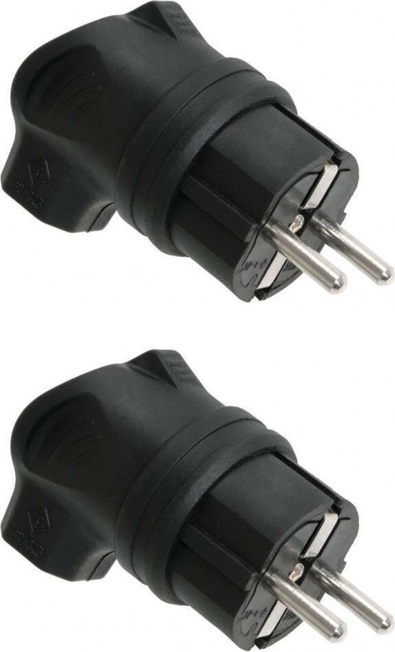 Вилка IEK Омега с заземлением с боковым вводом IP44 черная (комплект из 2 шт)