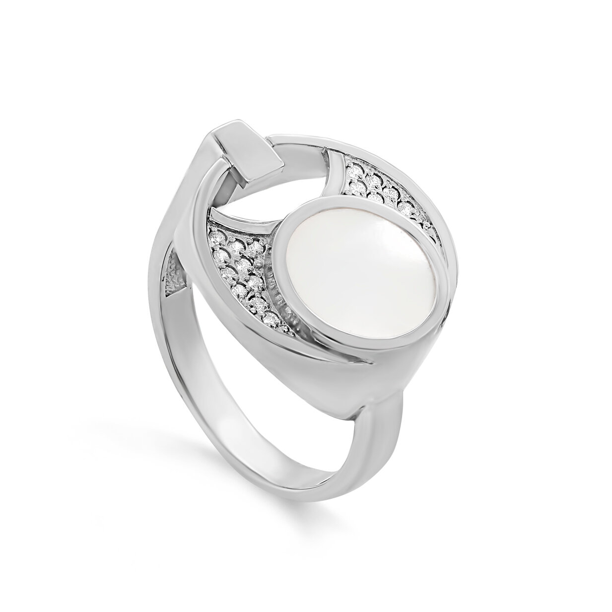 Кольцо, серебро, 925 проба, фианит, перламутр