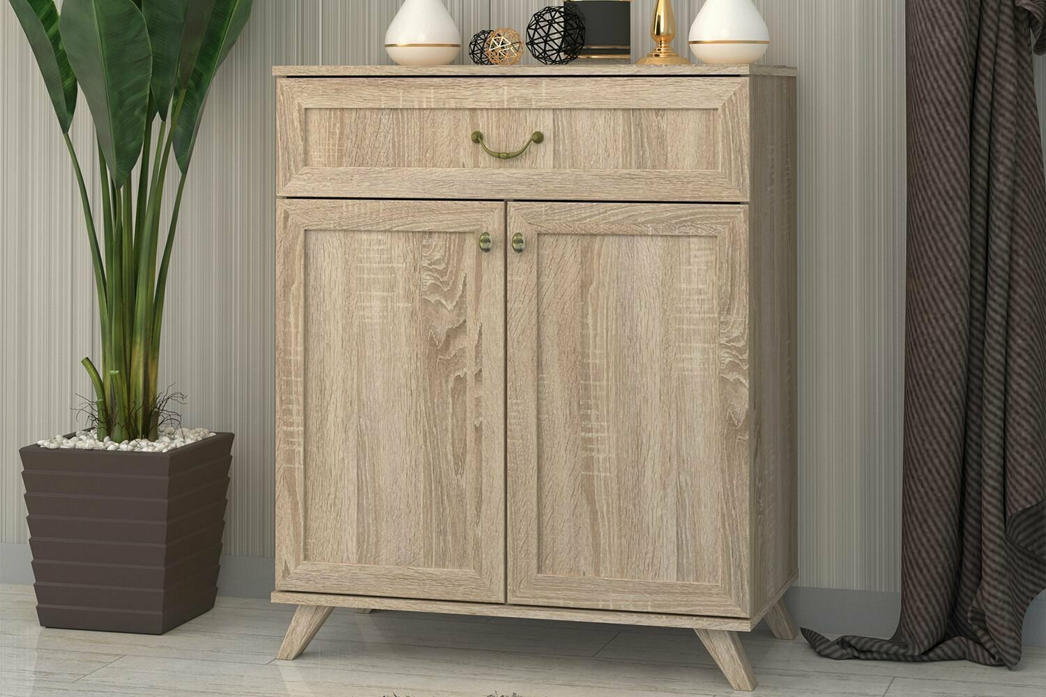 Комод Ренди 24М 80х40х100 дуб сонома, рамка квадро МДФ, ножка №1