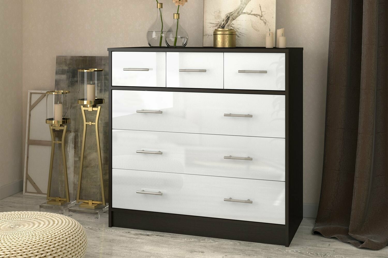 Комод Бонапарт 6 МДФ глянец белый DM635-6, корпус венге цаво