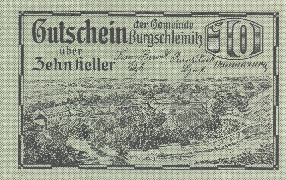 Австрия, Бургшлайниц 10 геллеров 1920 г. (№1)