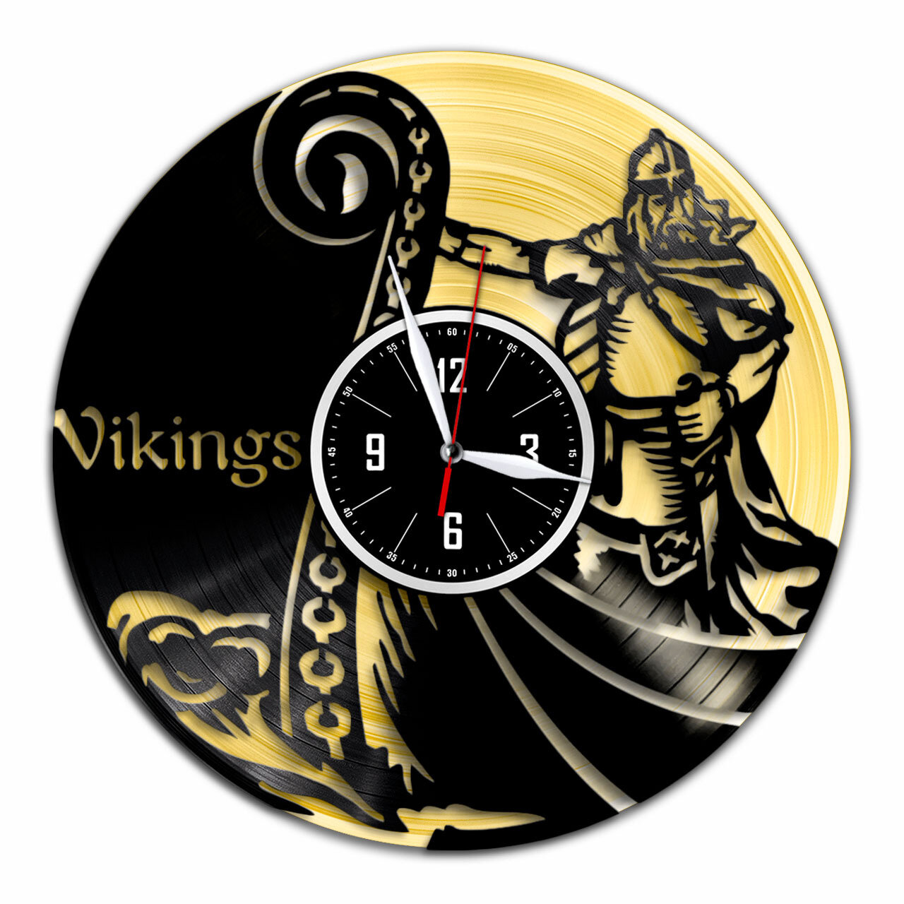 Викинги - настенные часы из виниловой пластинки (с золотой подложкой)