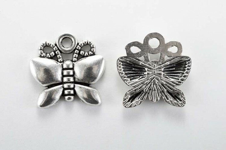 Подвеска Бабочка 17х17х2мм, отверстие 2мм, цвет античное серебро, сплав металлов, 22-190, 2шт