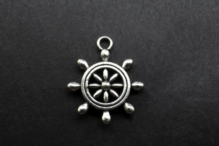 Подвеска Штурвал 23х19х3,5мм, отверстие 2мм, цвет античное серебро, сплав металлов, 22-159, 2шт