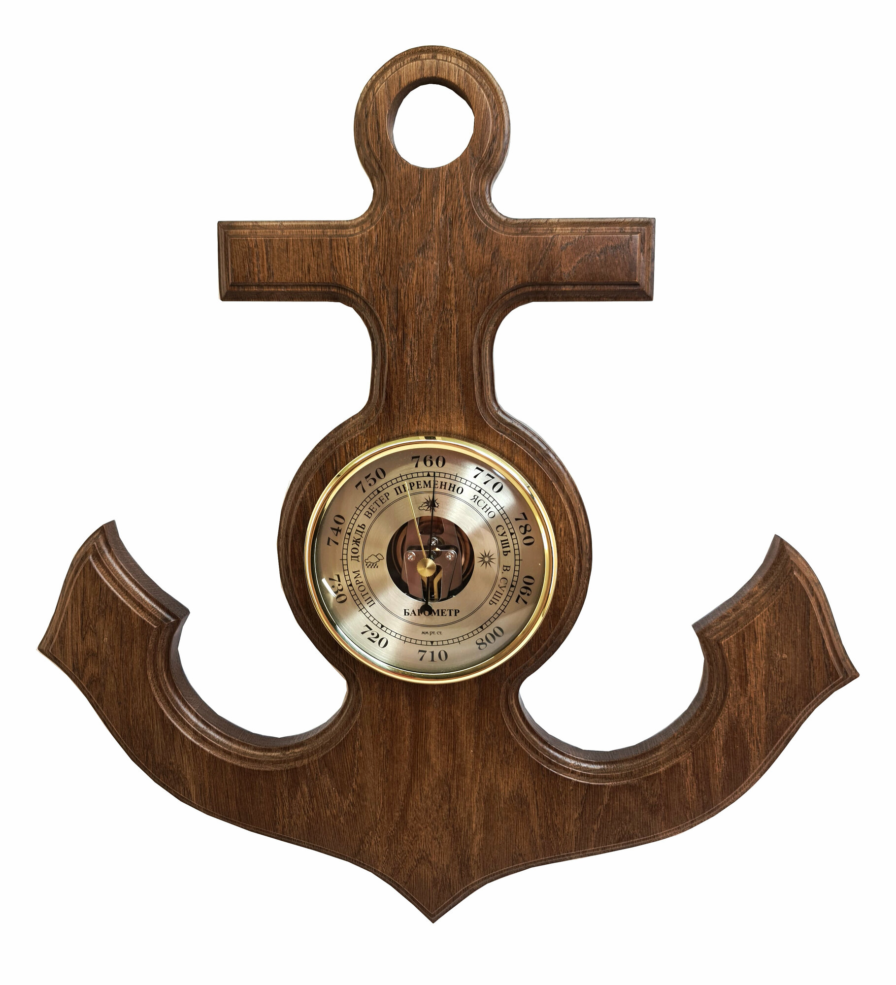 Барометр якорь настенный деревянный механический домашний смич БМ7 бар якорь массив дуба размер 37х39х3см