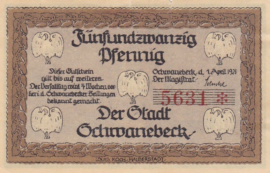 Германия (Веймарская Республика) Шванебек 25 пфеннигов 1921 г.