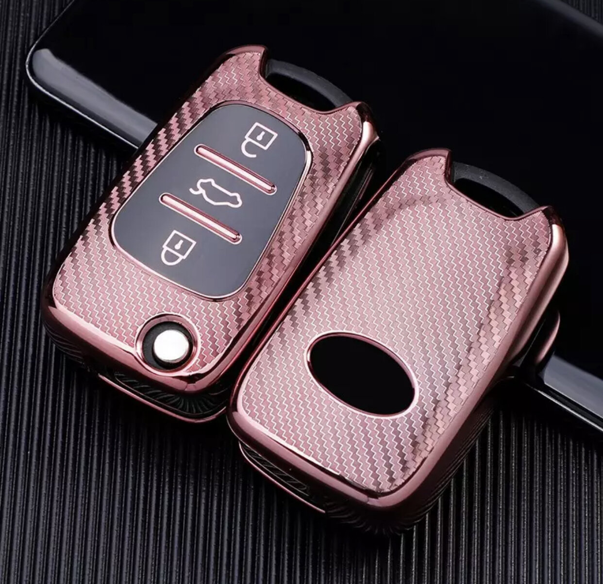 Чехол на ключ Kia / Киа TPU Carbon Pink