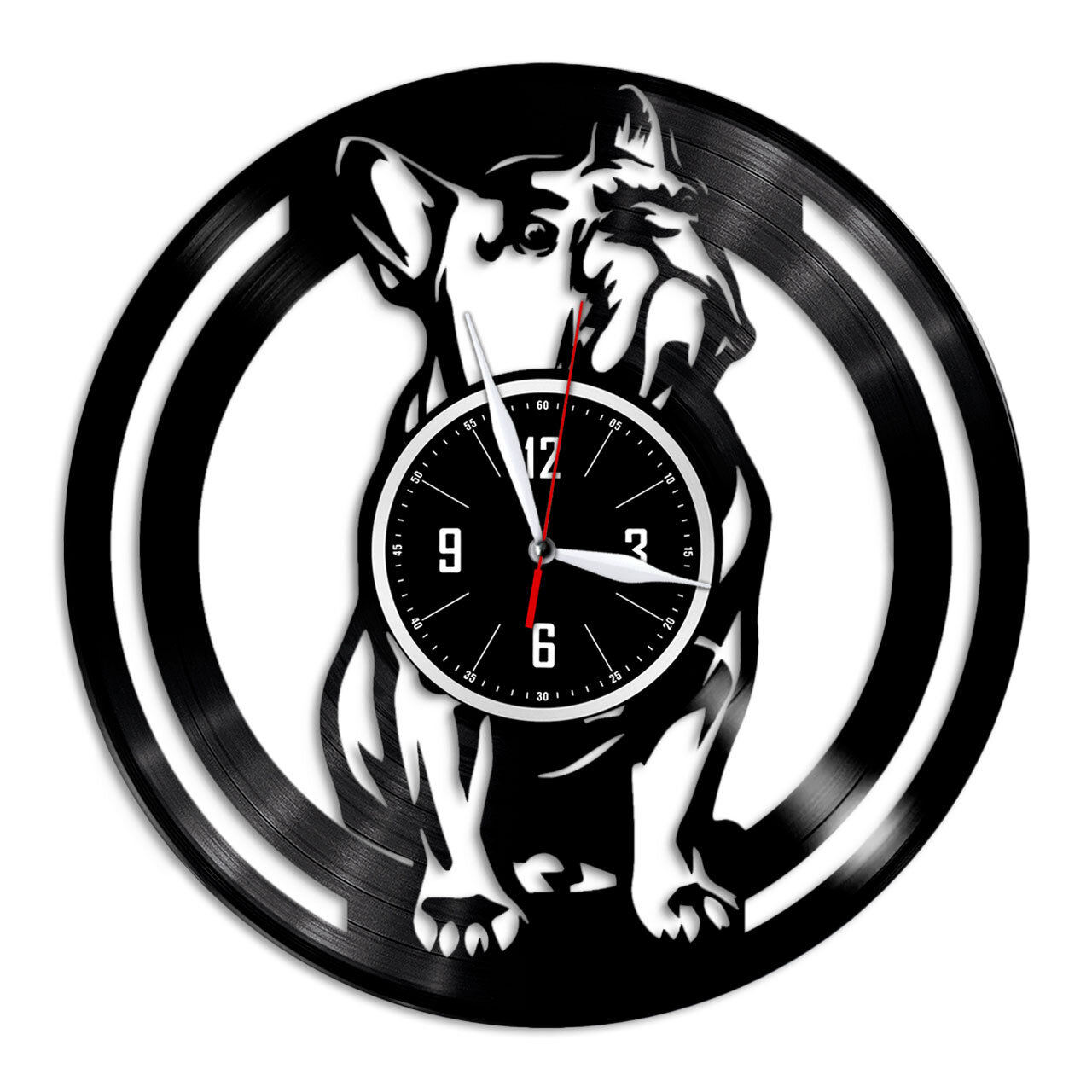 Мопс - настенные часы из виниловой пластинки, диаметр 30 см, VinylLab