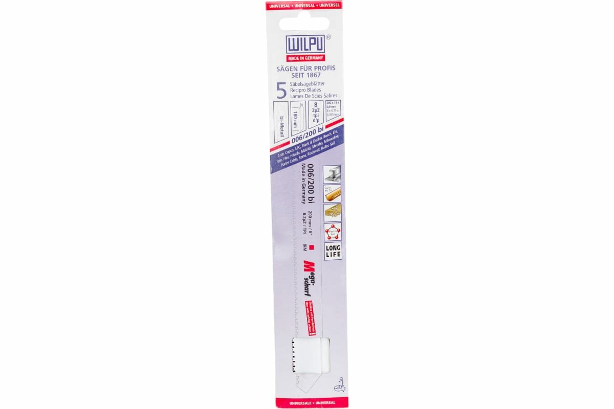 Полотно сабельное 006/200 bi WILPU, 1852000005, по дереву и металлу