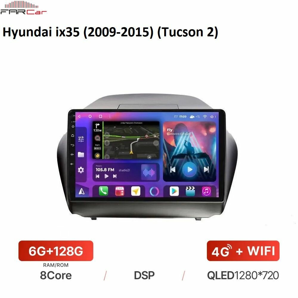 Штатная магнитола Хендай ix35 FarCar (Hyundai ix35) 2009-2015 Хендай Туксон 2 (Tucson 2) на Android 12 + камера заднего вида - 10 дюймов
