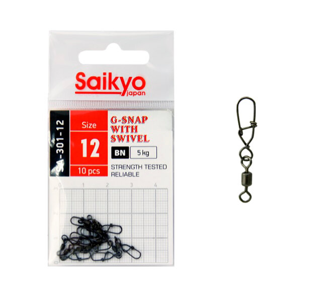 Вертлюг с застежкой Saikyo SA-301-12 (1 упаковка по 10 штук)
