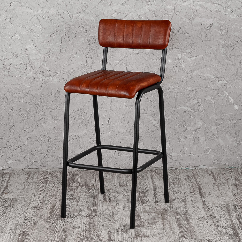 Высокий барный стул из натуральной кожи "Бруно" в стиле лофт Decor of Today