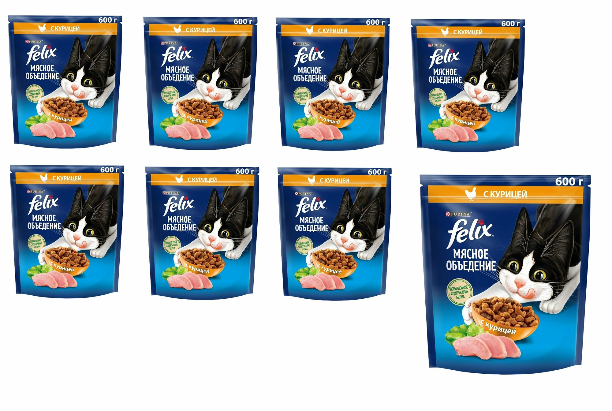 Сухой корм для кошек Felix Мясное объедение , с курицей, 600 г, 8 шт