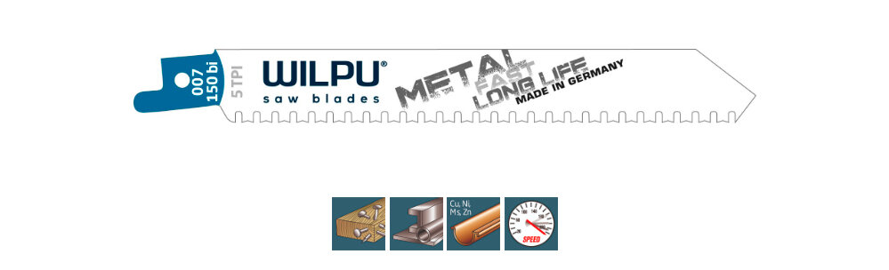 Полотно для сабельных пил WILPU 007/150 bi (1/2") Арт.1861500005 для стали, цветных металлов 2,5-10 мм, древесины с металлом 5 шт/уп