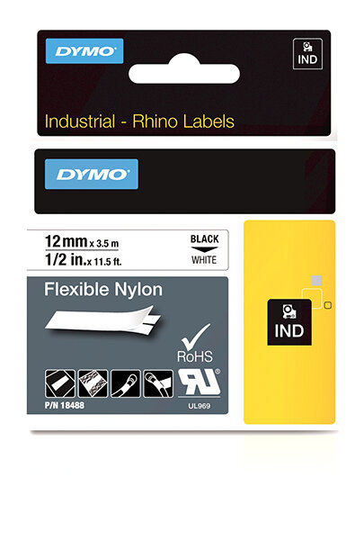 Нейлоновая лента Dymo Rhino [18488/S0718100] (черный на белом, 12 мм, длина 3.5 м)