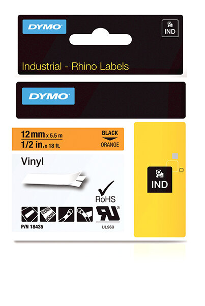 Виниловая лента Dymo Rhino [18435/S0718490] (черный на оранжевом, 12 мм, длина 5.5 м)