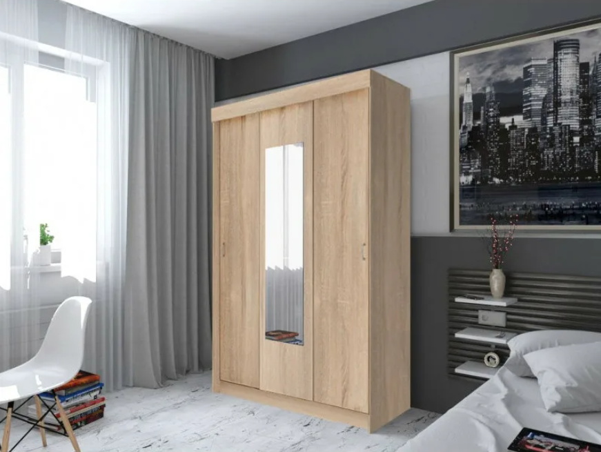 Шкаф купе, для одежды Бася 3, МФ-Купе, 160х60х240, белье/платье, с зеркалом, цвет дуб сонома