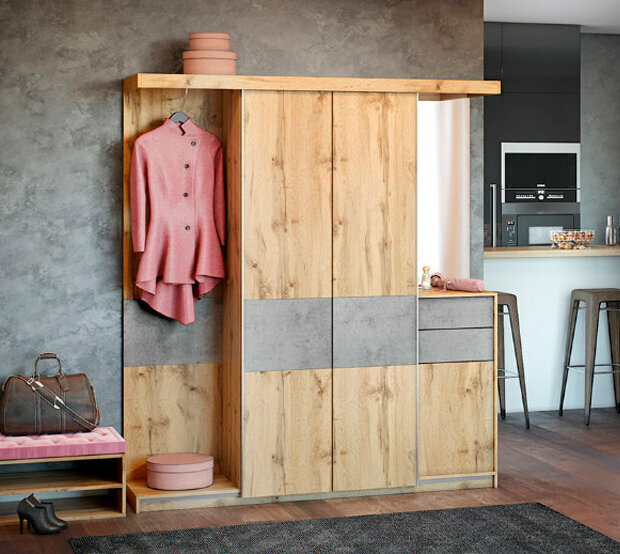 Прихожая Турин NEW, МФ-Купе, размер 171х45.8х200 см, цвет бежевый