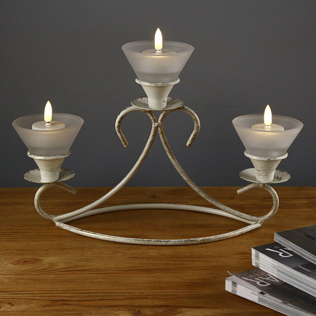Подсвечник металлический Гармония на 3 свечи, 17 см, слоновая кость, Kaemingk, 371422