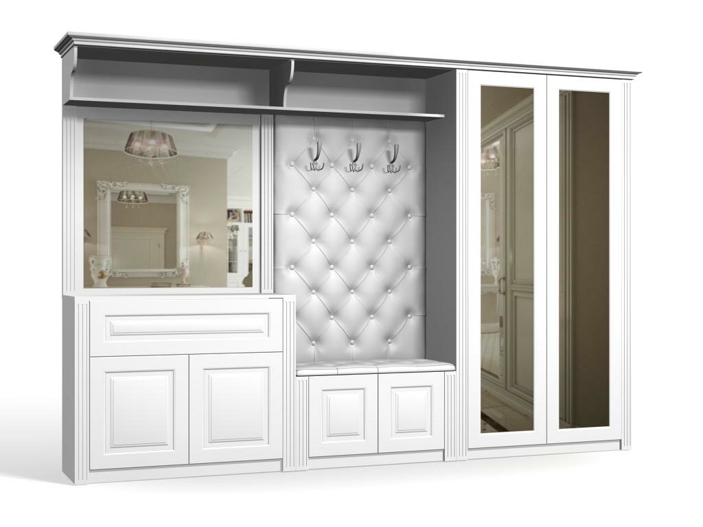 Прихожая Классика-8 МДФ Белый для одежды с зеркалом 240*220*40