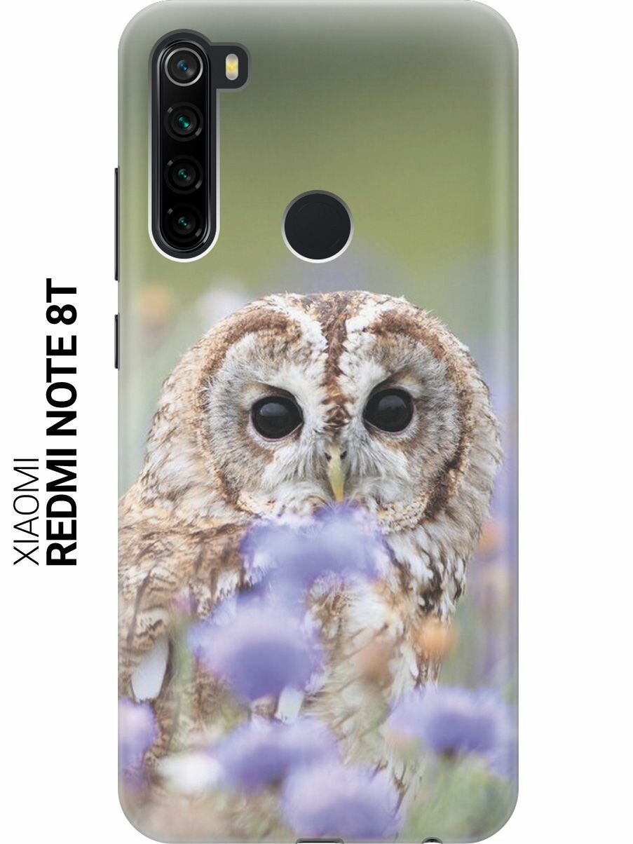 Силиконовый чехол на Xiaomi Redmi Note 8T, Сяоми Редми Ноут 8Т с принтом "Сова и васильки"