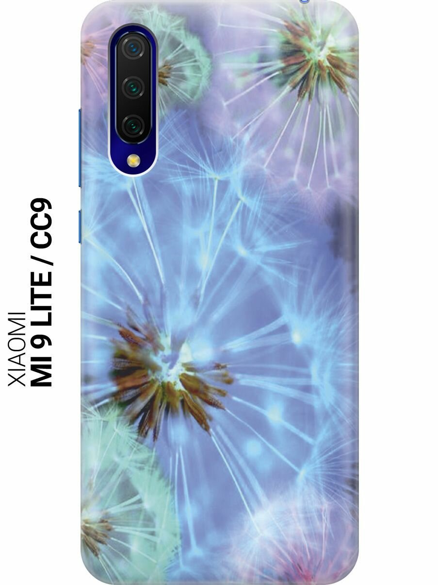Силиконовый чехол на Xiaomi Mi 9 Lite, CC9, Сяоми Ми 9 Лайт, Ми СС9 с принтом "Макро одуванчики"