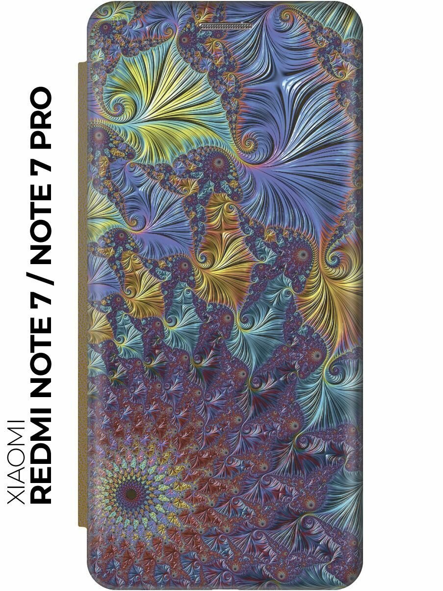 Чехол-книжка Цветной калейдоскоп на Xiaomi Redmi Note 7 / Note 7 Pro / Сяоми Редми Ноут 7 / Ноут 7 Про золотой