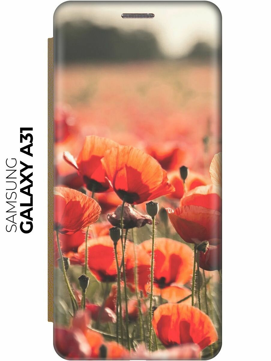 Чехол-книжка Маки на Samsung Galaxy A31 / Самсунг А31 золотой