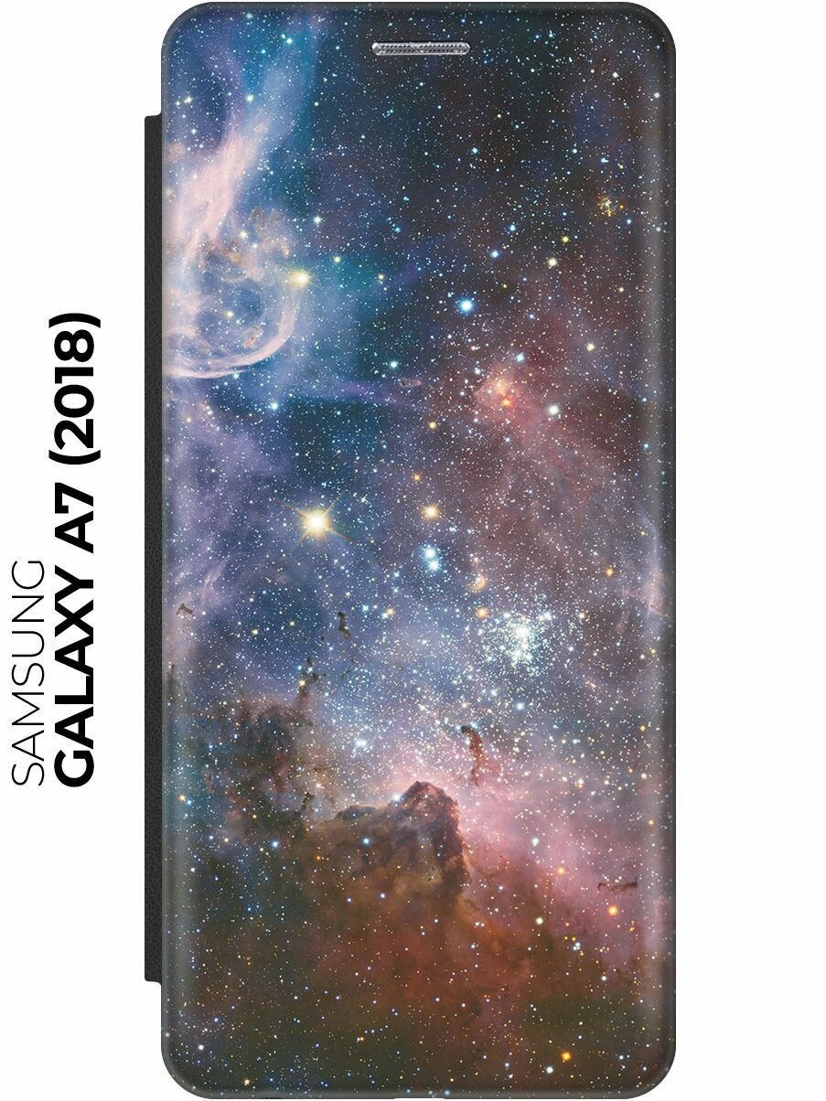 Чехол-книжка Космос на Samsung Galaxy A7 (2018) / Самсунг А7 2018 черный