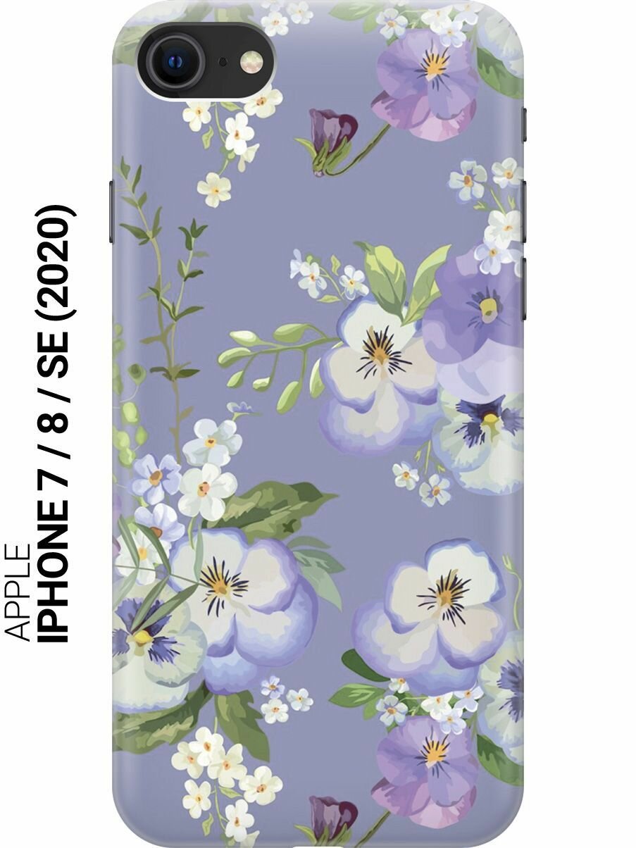 Силиконовый чехол на Apple iPhone SE (2022) / SE (2020) / 8 / 7 / Эпл Айфон СЕ 2022 / СЕ 2020 / 8 / 7 с рисунком "Цветочки на синем фоне"