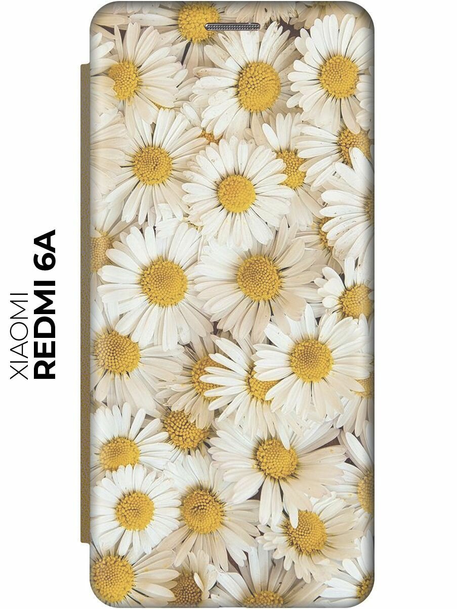 Чехол-книжка Много ромашек на Xiaomi Redmi 6A / Сяоми Редми 6А золотой