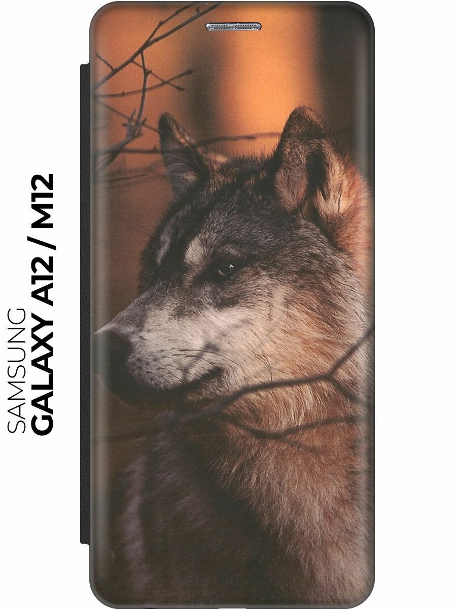 Чехол-книжка Красивый волк на Samsung Galaxy A12 / M12 / Самсунг А12 / М12 черный