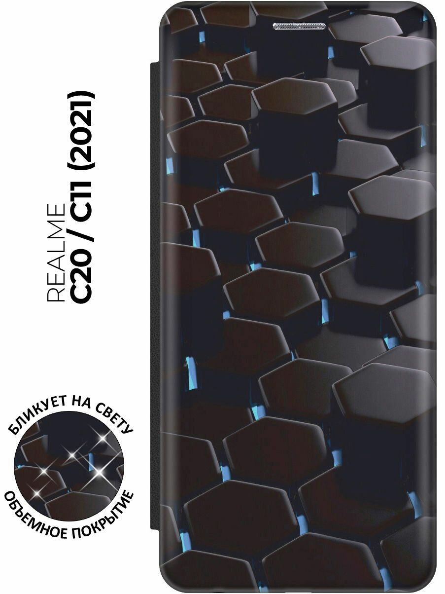 Чехол-книжка Черные ромбы на realme C20 / C11 (2021) / Рилми С20 / С11 (2021) с эффектом блика черный