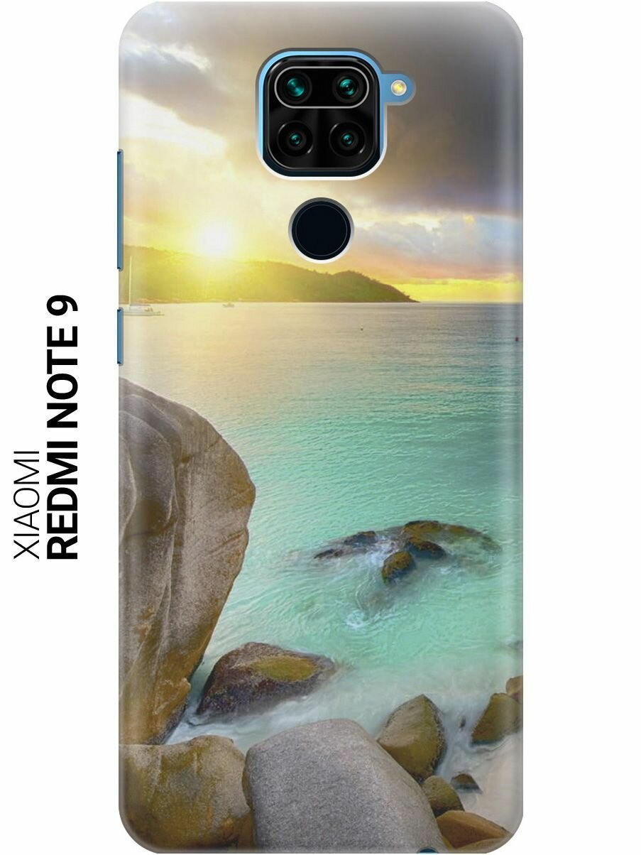 Силиконовый чехол на Xiaomi Redmi Note 9, Сяоми Редми Ноут 9 с принтом "Закат на каменистом берегу"