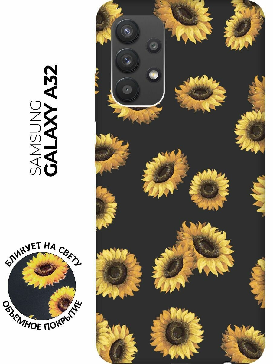 Чехол - накладка Soft Sense для Samsung Galaxy A32 с 3D принтом "Sunflowers" черный