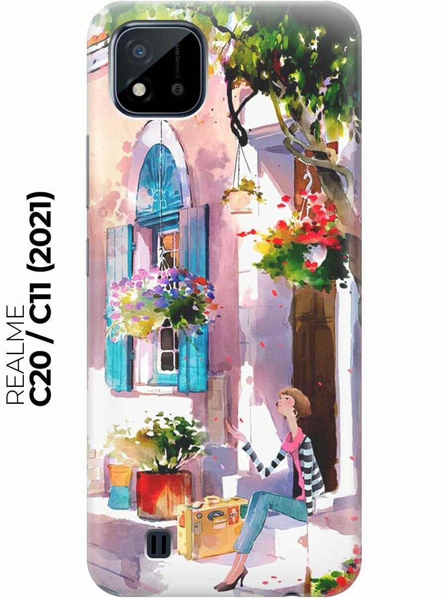 Чехол - накладка ArtColor для realme C20 / C11 (2021) с принтом "Девочка на цветущей улочке"