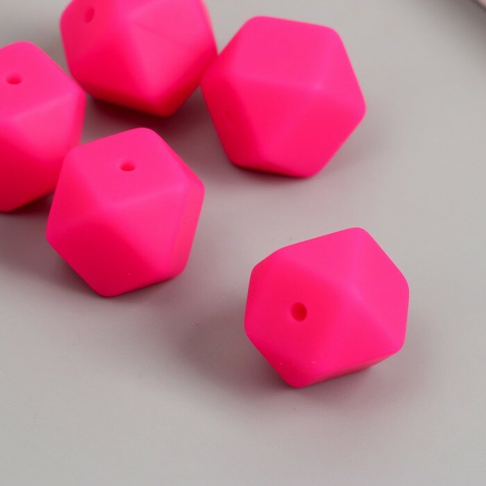 Бусина силикон Многогранник, фуксия, d=1.7 см, 5 шт.