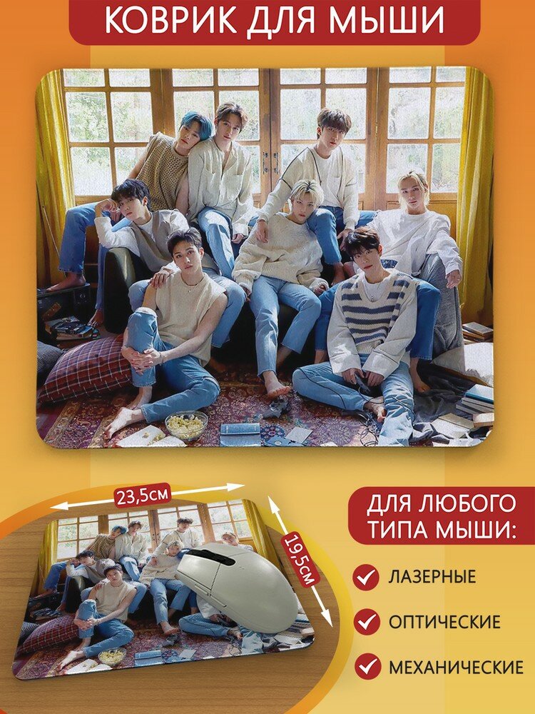 Коврик для мыши с принтом музыка Stray kids (к-поп, k-pop, Бан Чан, Чханбин, Хёнджин, Хан, Феликс, Сынмин, Ай Эн) - 2278