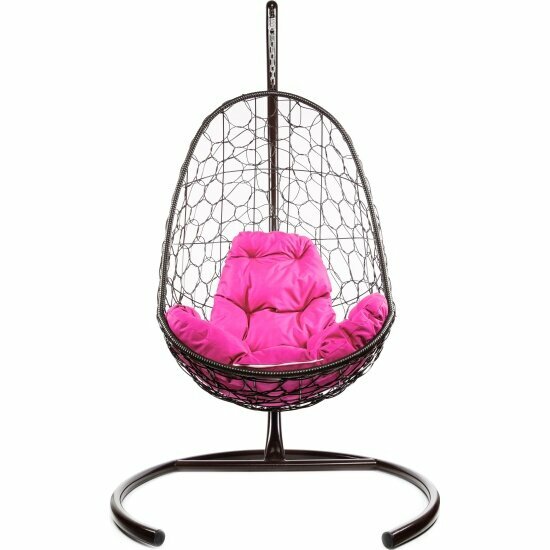 Подвесное кресло кокон M-group "Овал" с ротангом коричневое+розовая подушка