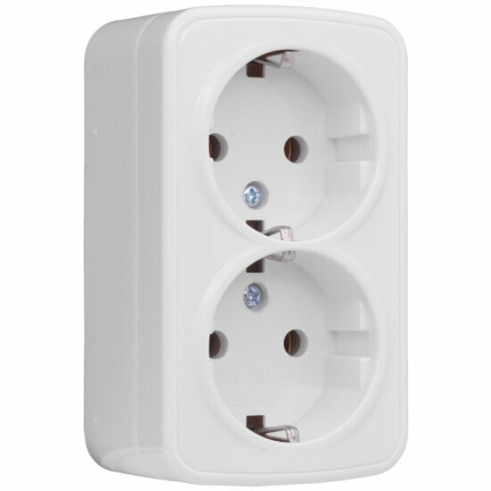 Розетка Ekf Basic Минск 2-местная ОП 16А с заземлением, белая (EGR16-128-10)