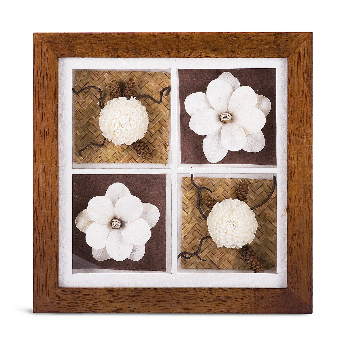 Панно настенное цветы из сухоцветов в деревянной рамке со стеклом